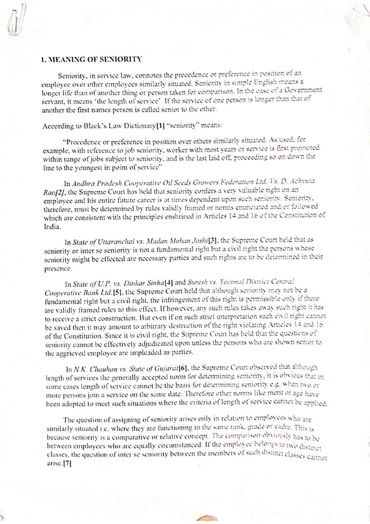 Seniority - Service law - 1. MEANING OF SENIORITY Seniority, in service ...