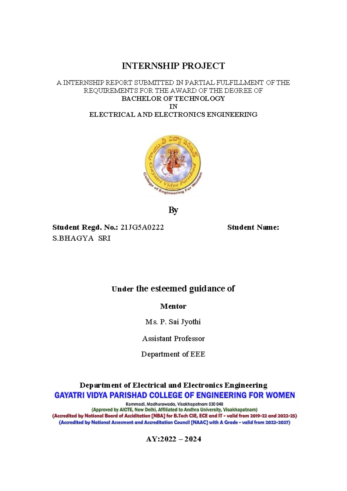 Report ON Internship - INTERNSHIP PROJECT A INTERNSHIP REPORT SUBMITTED IN PARTIAL FULFILLMENT ...