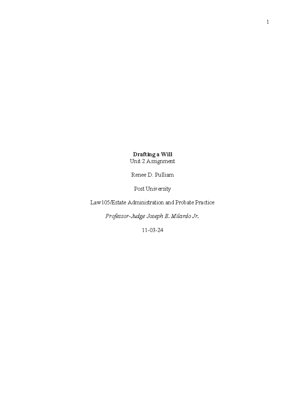 Unit 2 Law105 Drafting a Will - Drafting a Will Unit 2 Assignment Renee ...