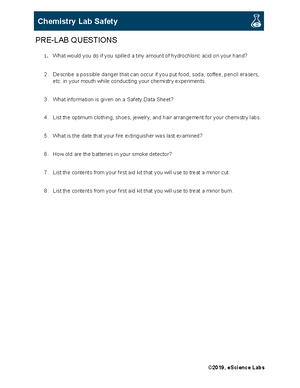 Chemistry Lab Safety Pre-Lab - ©2019, eScience Labs Chemistry Lab ...