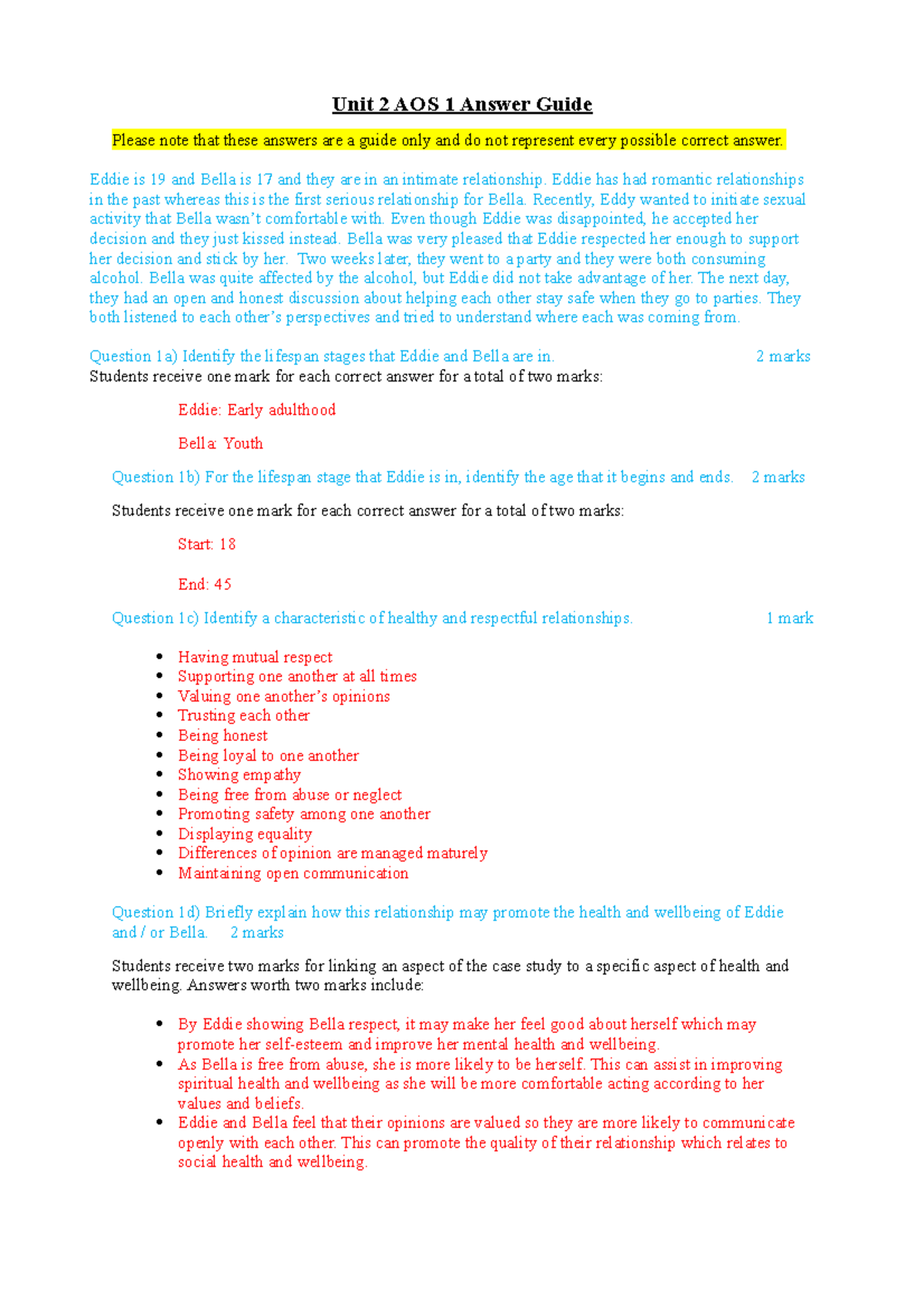 2021 U2 O1 SAC 2021 - Answers - Unit 2 AOS 1 Answer Guide Please note ...
