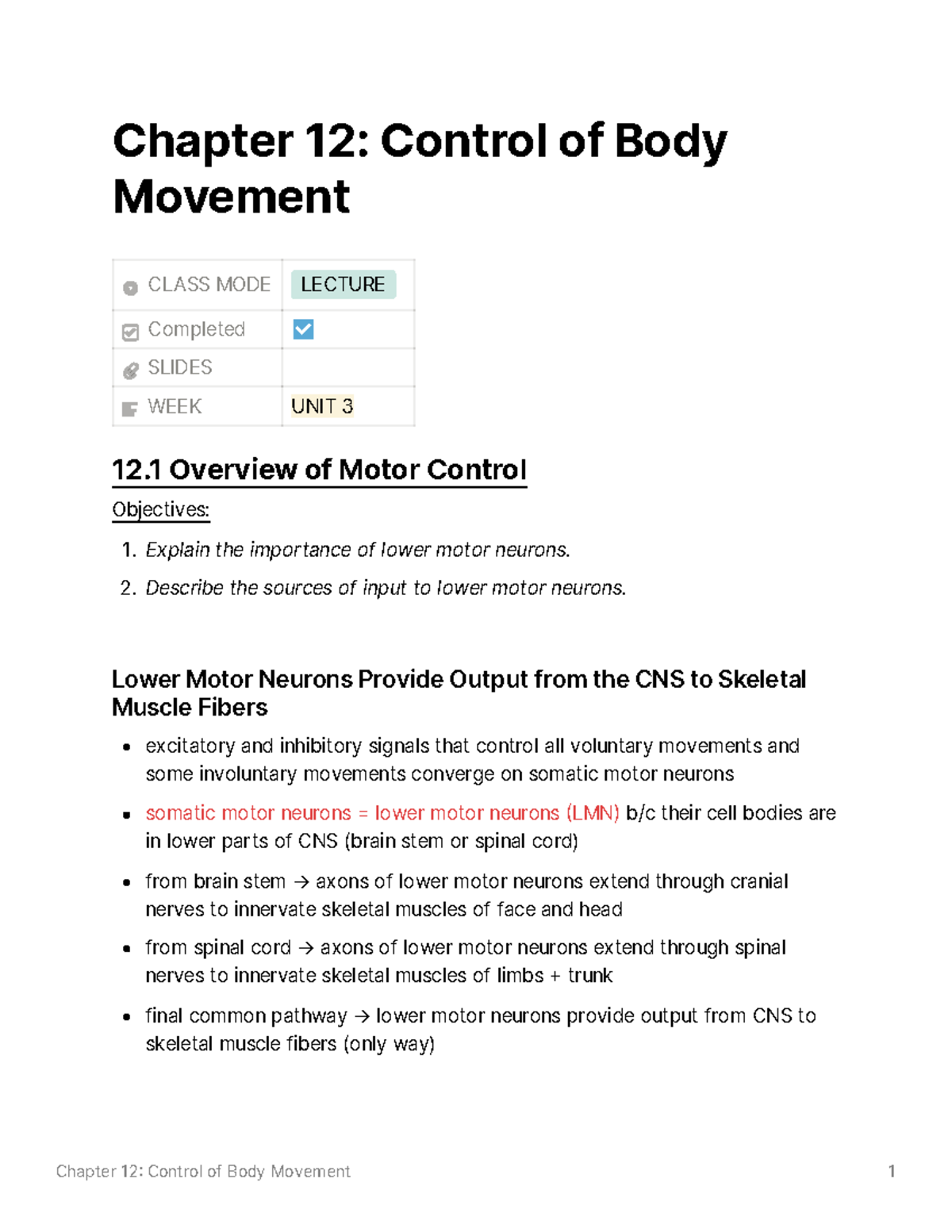 Chapter 12 Control of Body Movement - Chapter Ԇԇ Control of Body ...
