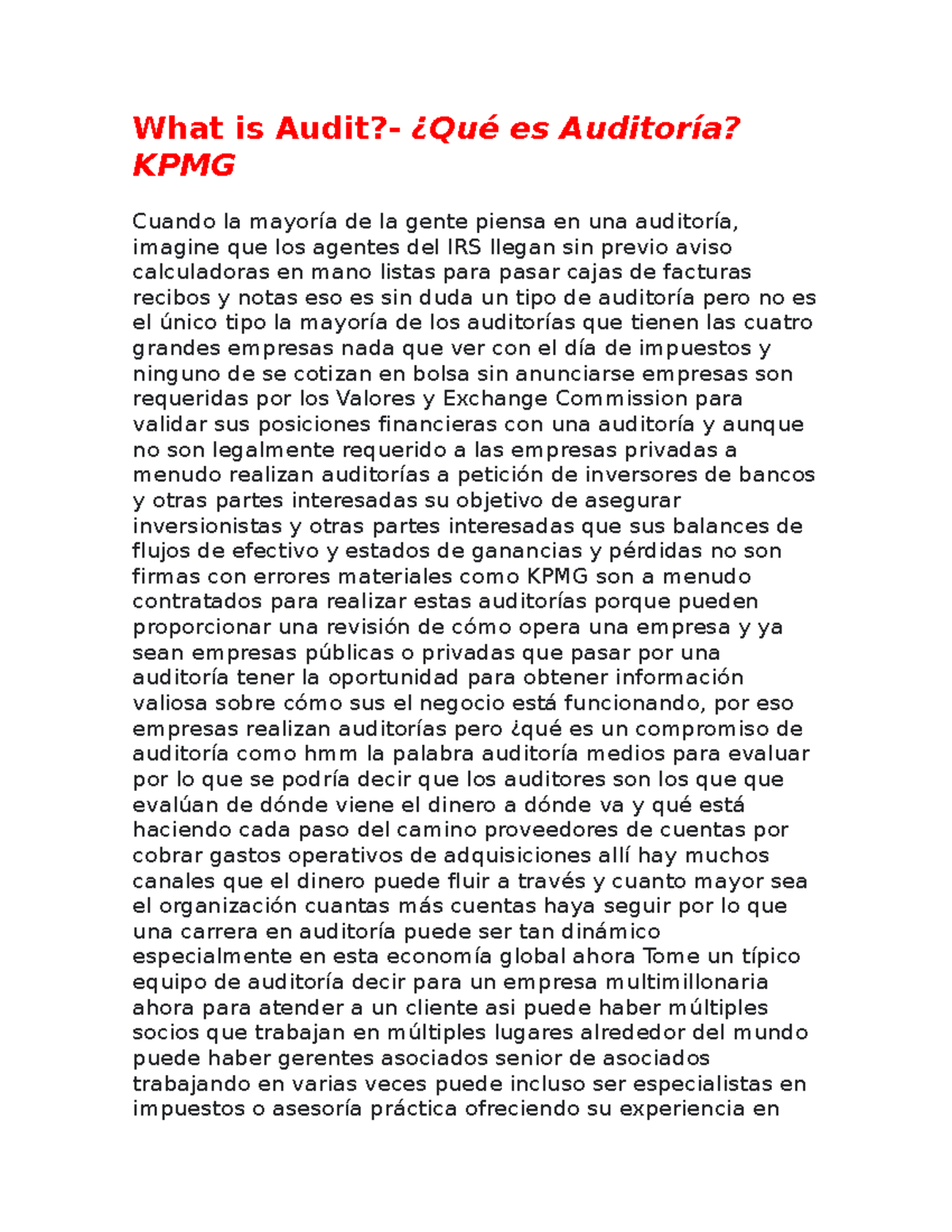 Videos de auditoria - What is Audit?- ¿Qué es Auditoría? KPMG Cuando la ...