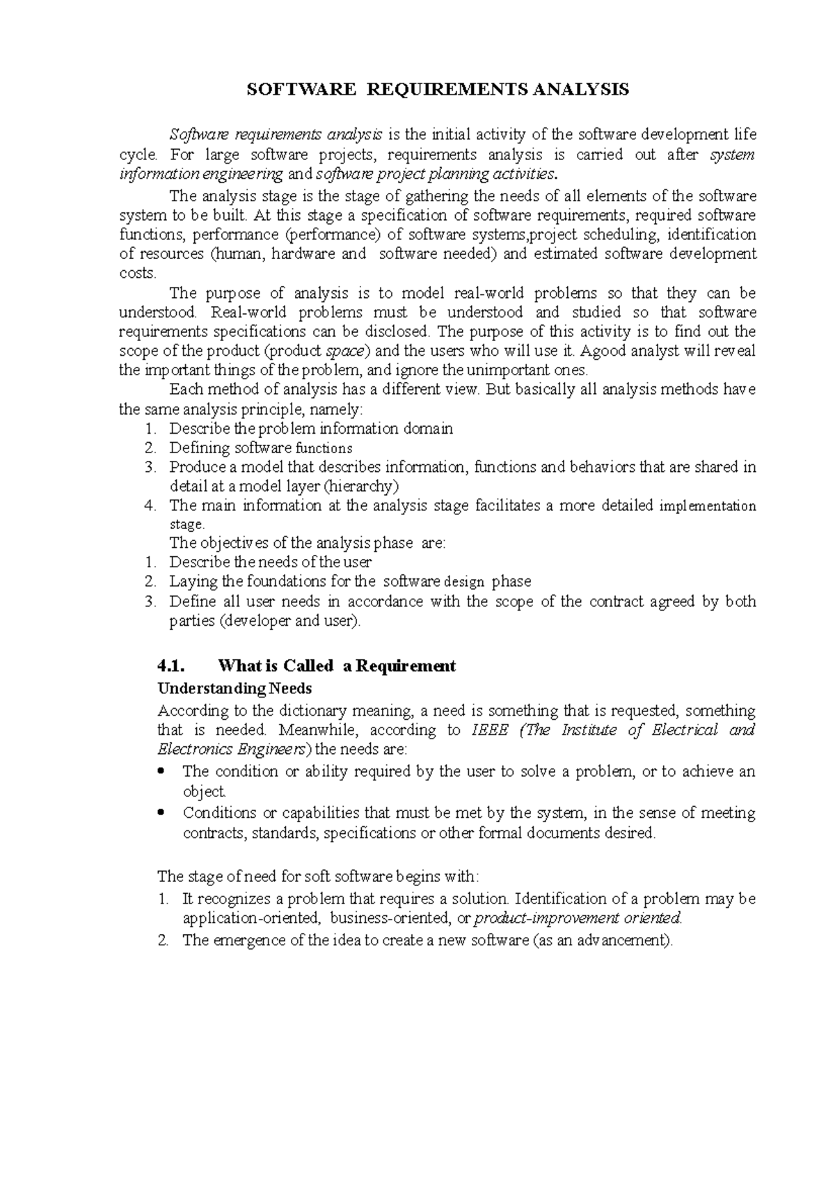 Software Requirements Analysis - SOFTWARE REQUIREMENTS ANALYSIS ...