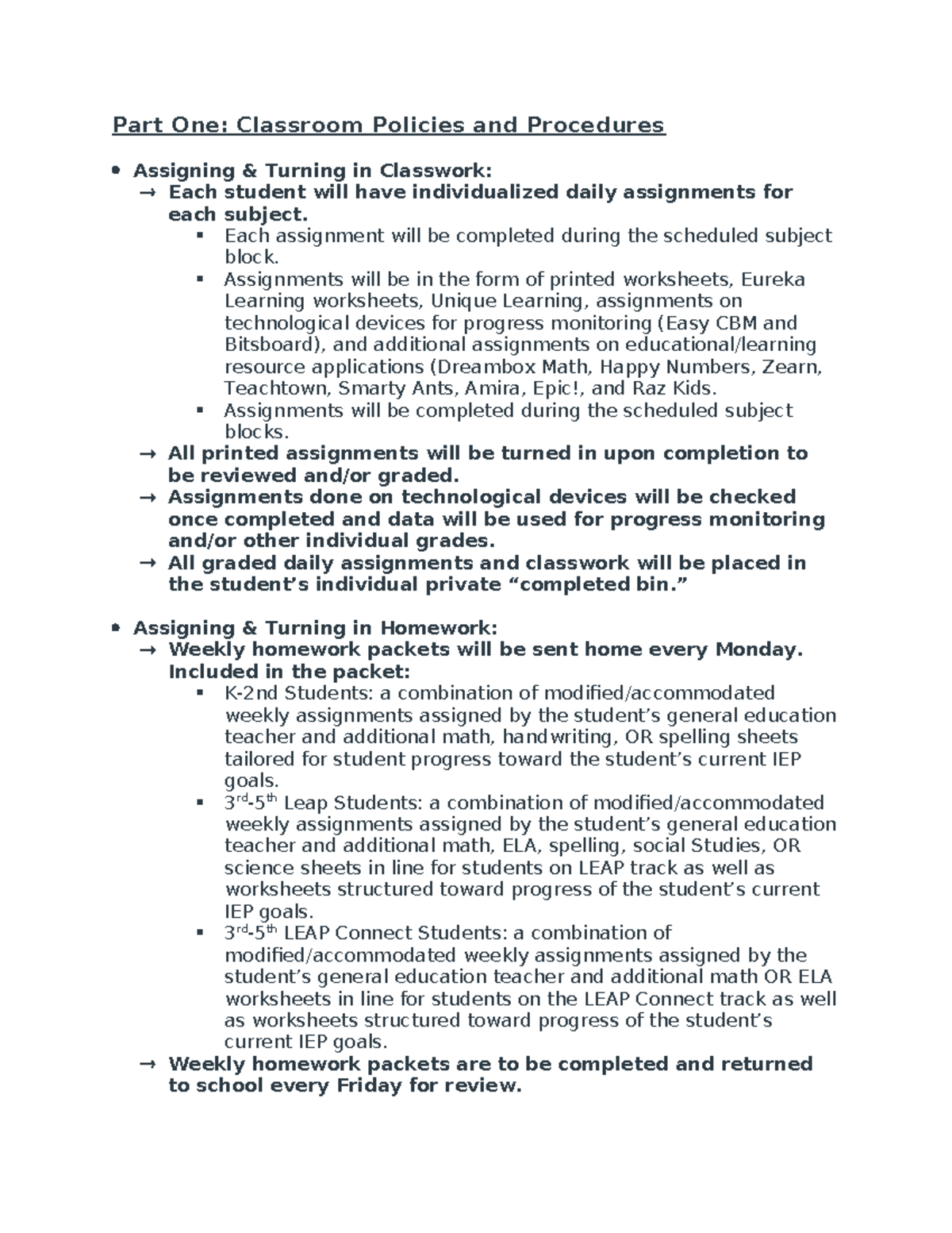 FERPA Procedures Assignment - Part One: Classroom Policies and ...