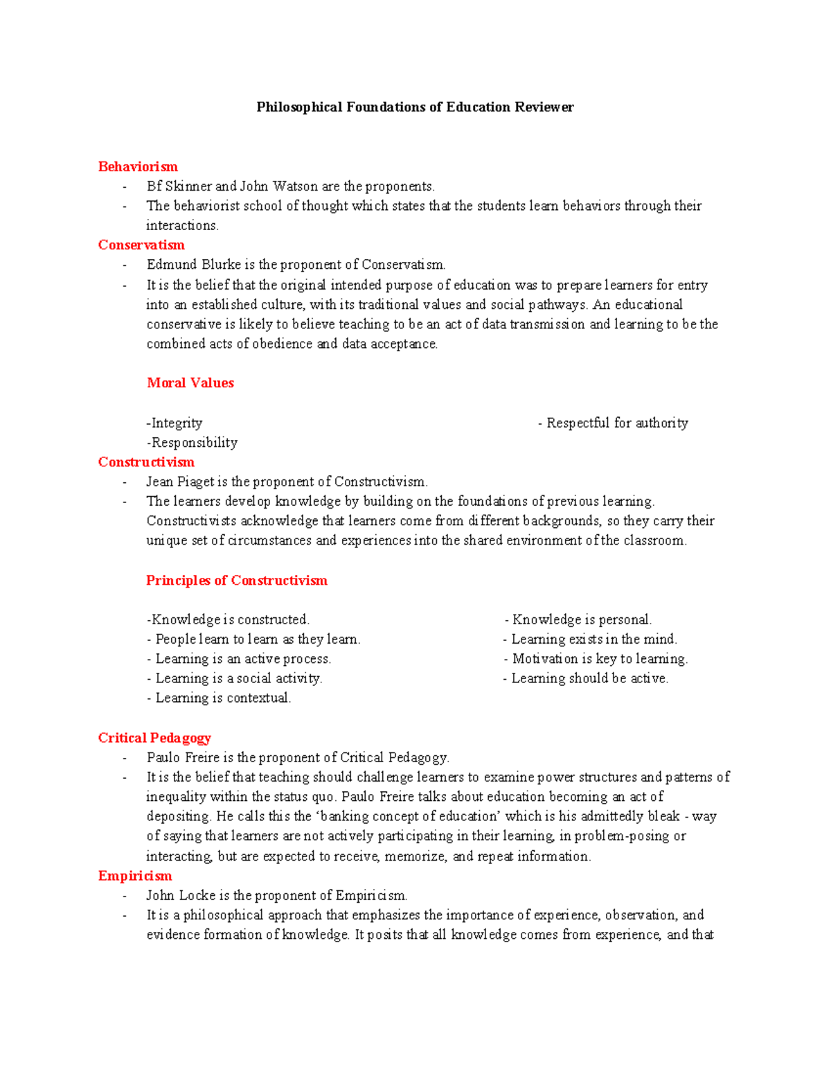 Philosophical Foundations of Education Reviewer - Philosophical ...