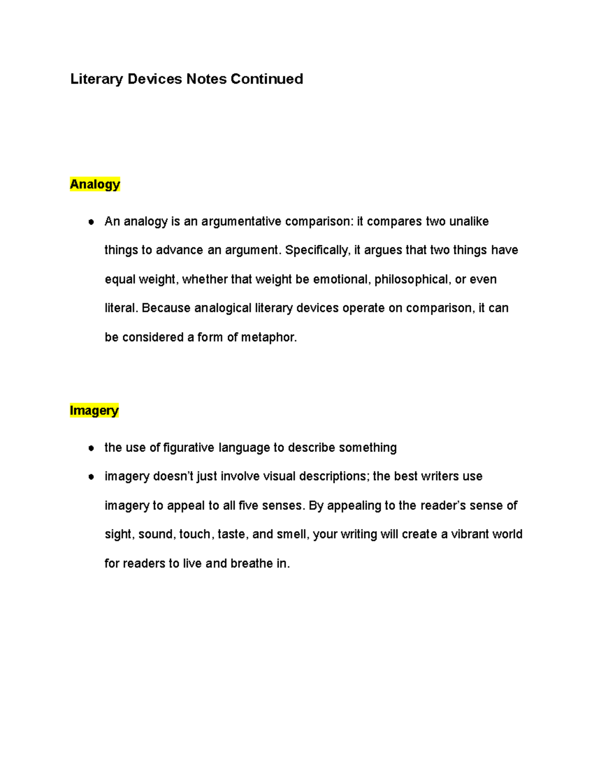 Literary Devices Notes Continued 1 - Literary Devices Notes Continued ...