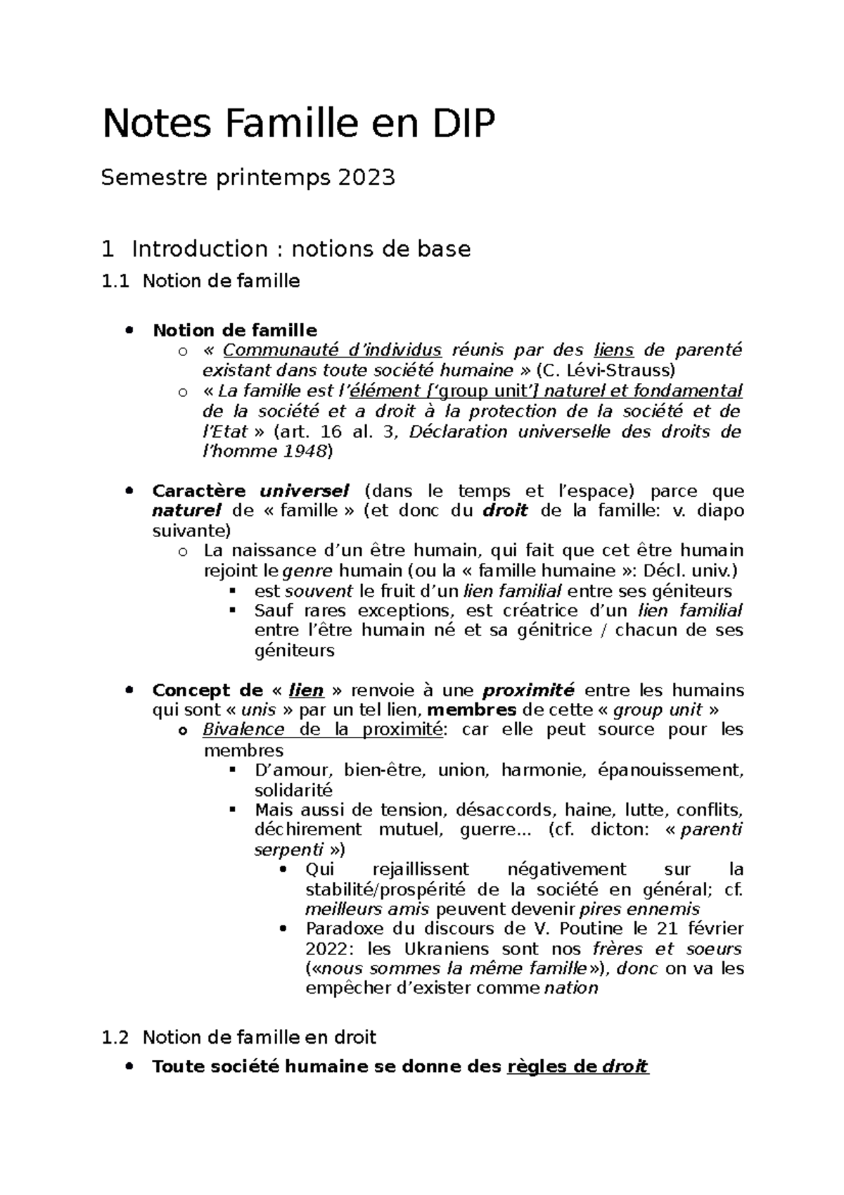 Notes Famille en DIP - Notes Famille en DIP Semestre printemps 2023 1 ...