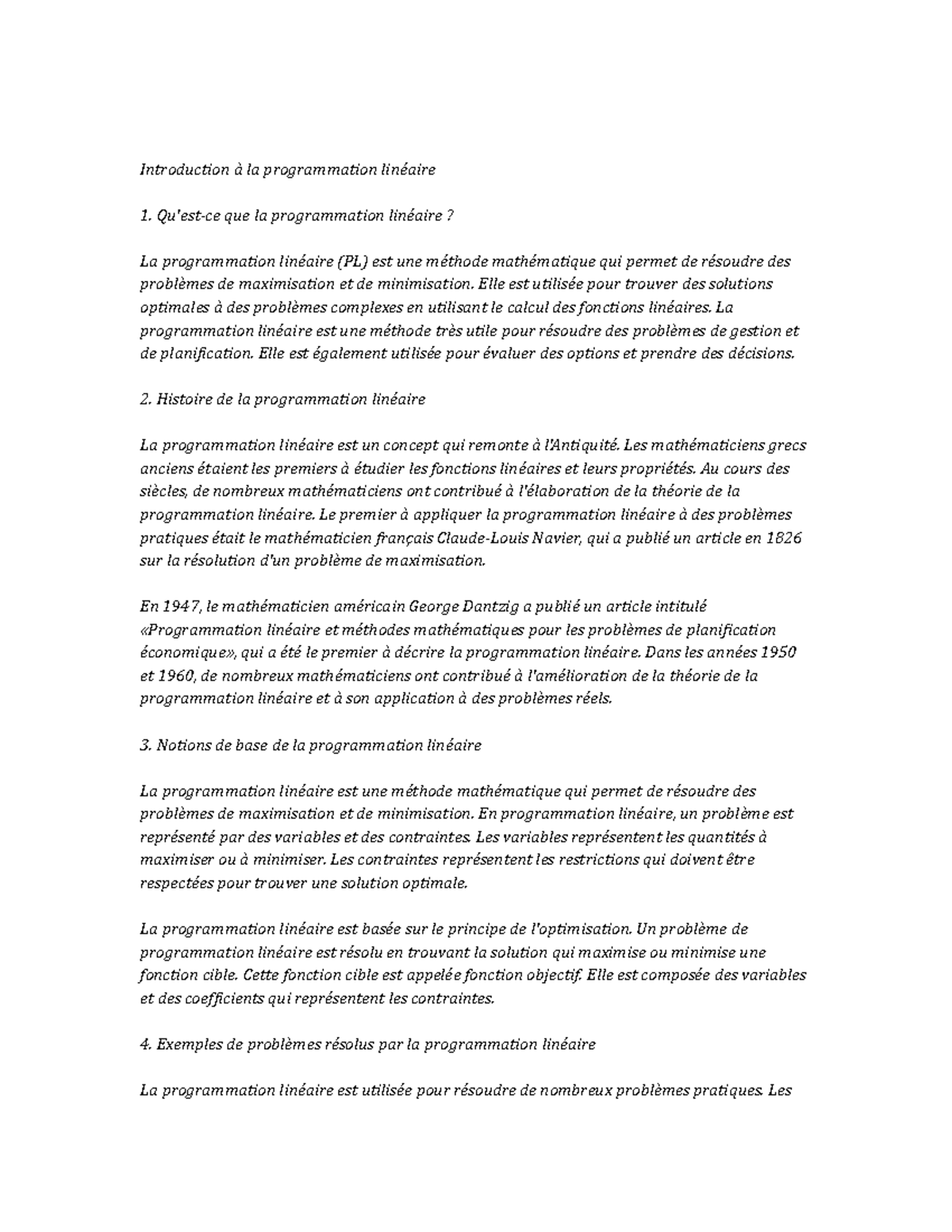 Linear programming Study Notes - Introduction à la programmation ...