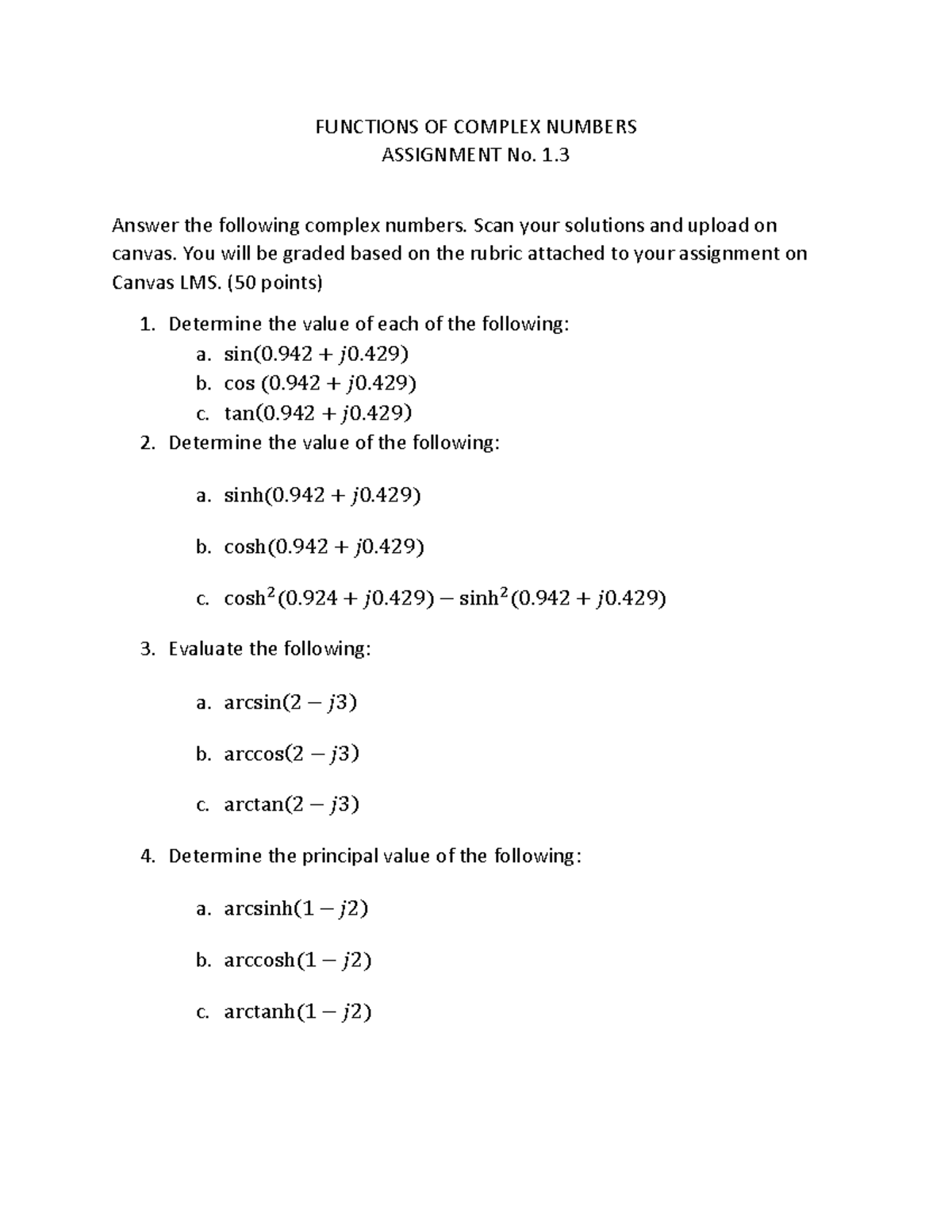 Assign 1 3 Functions OF Complex Numbers FUNCTIONS OF COMPLEX