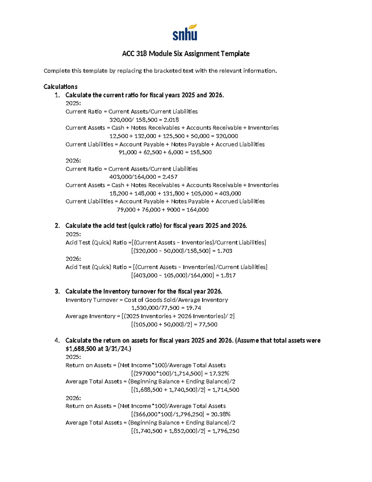 ACC 318 Module Six Assignment - Calculations 1. Calculate the current ...