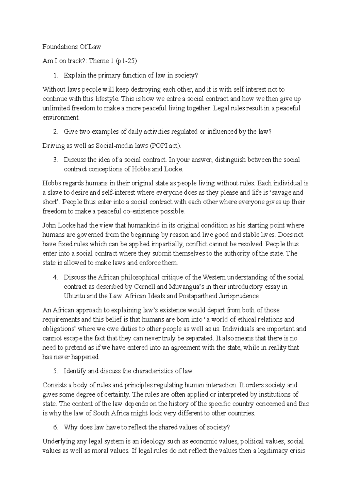 FOL Theme 1 Questions - Foundations Of Law Am I on track?: Theme 1 (p1 ...