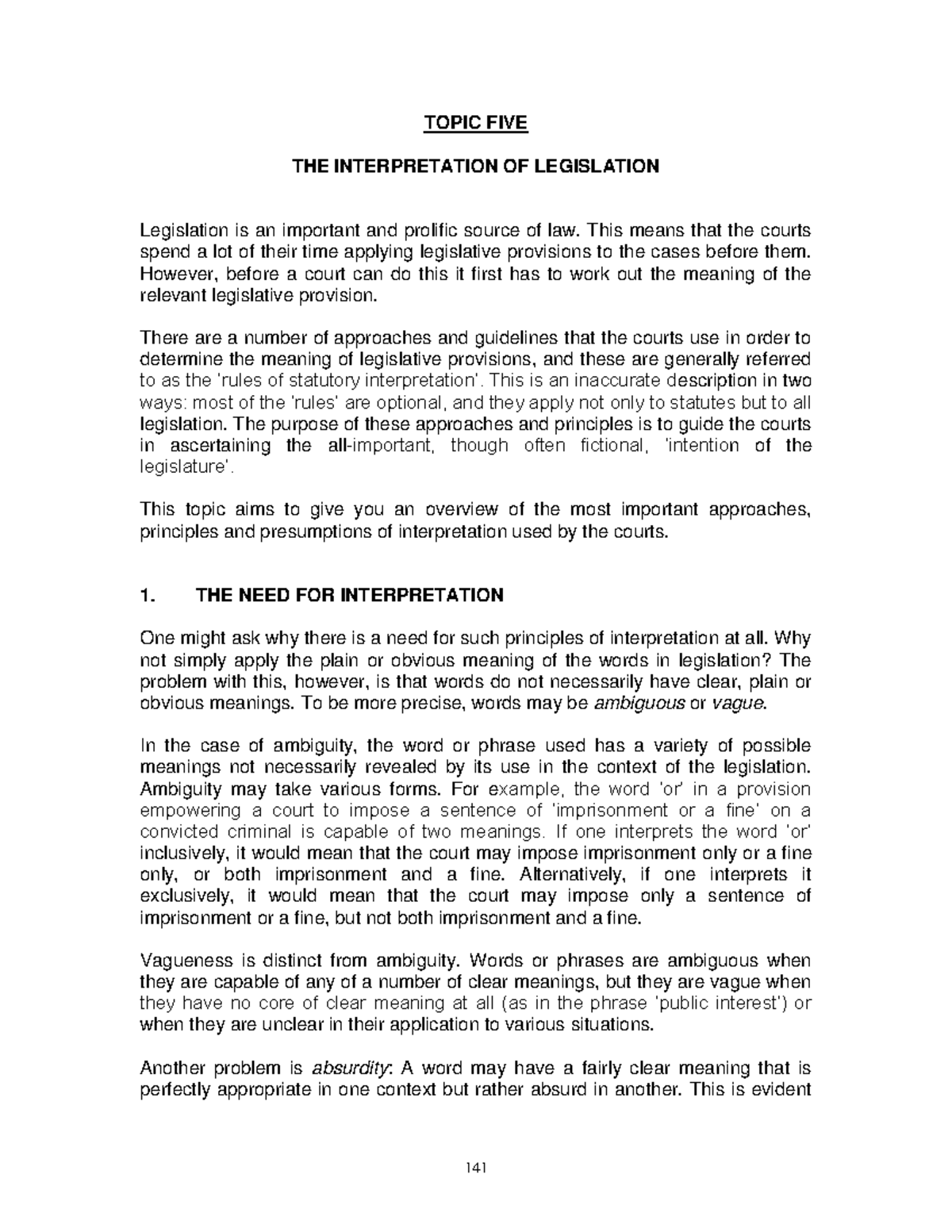 Approaches to Interpretation - TOPIC FIVE THE INTERPRETATION OF ...