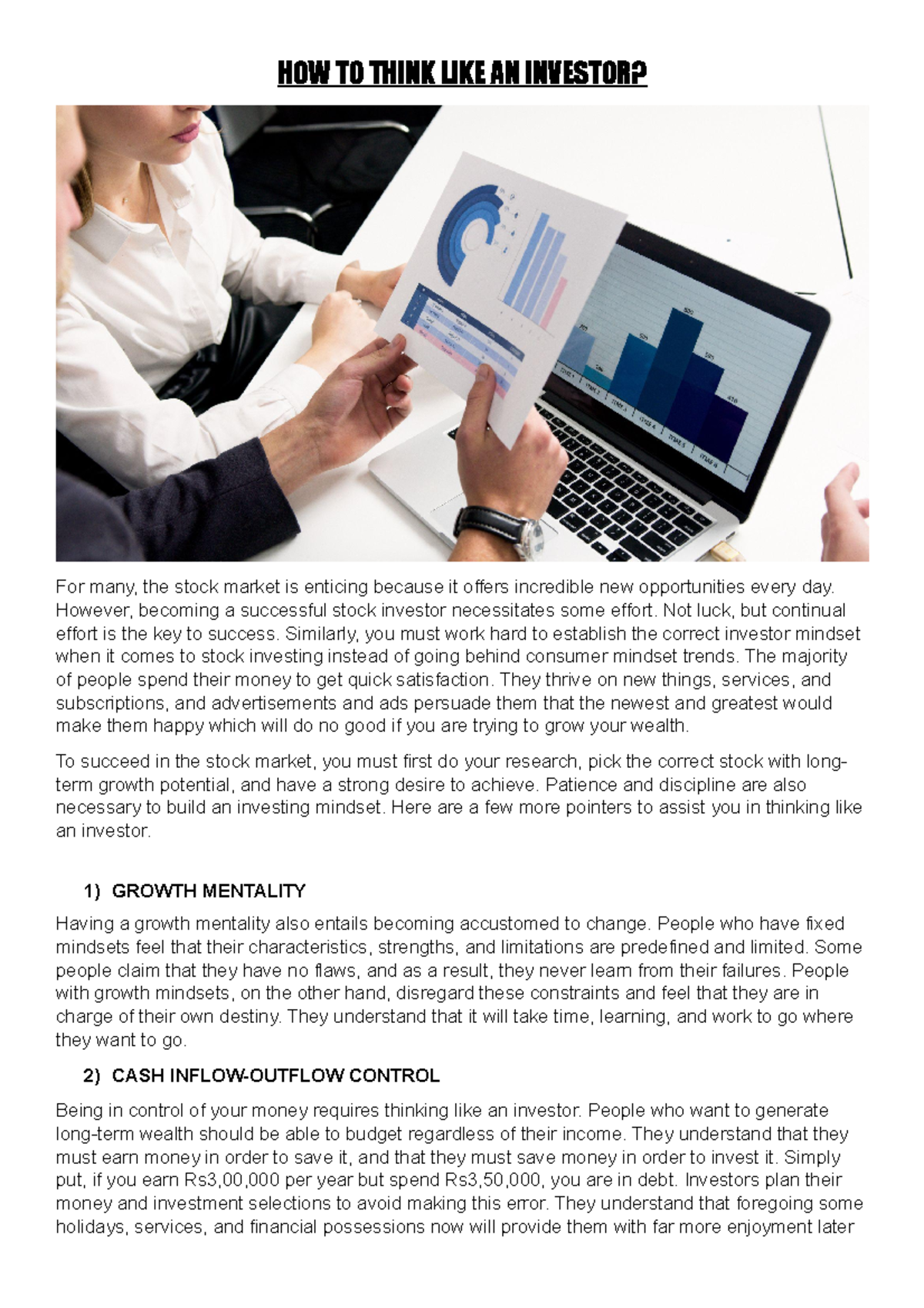 Think like an Investor - HOW TO THINK LIKE AN INVESTOR? For many, the ...