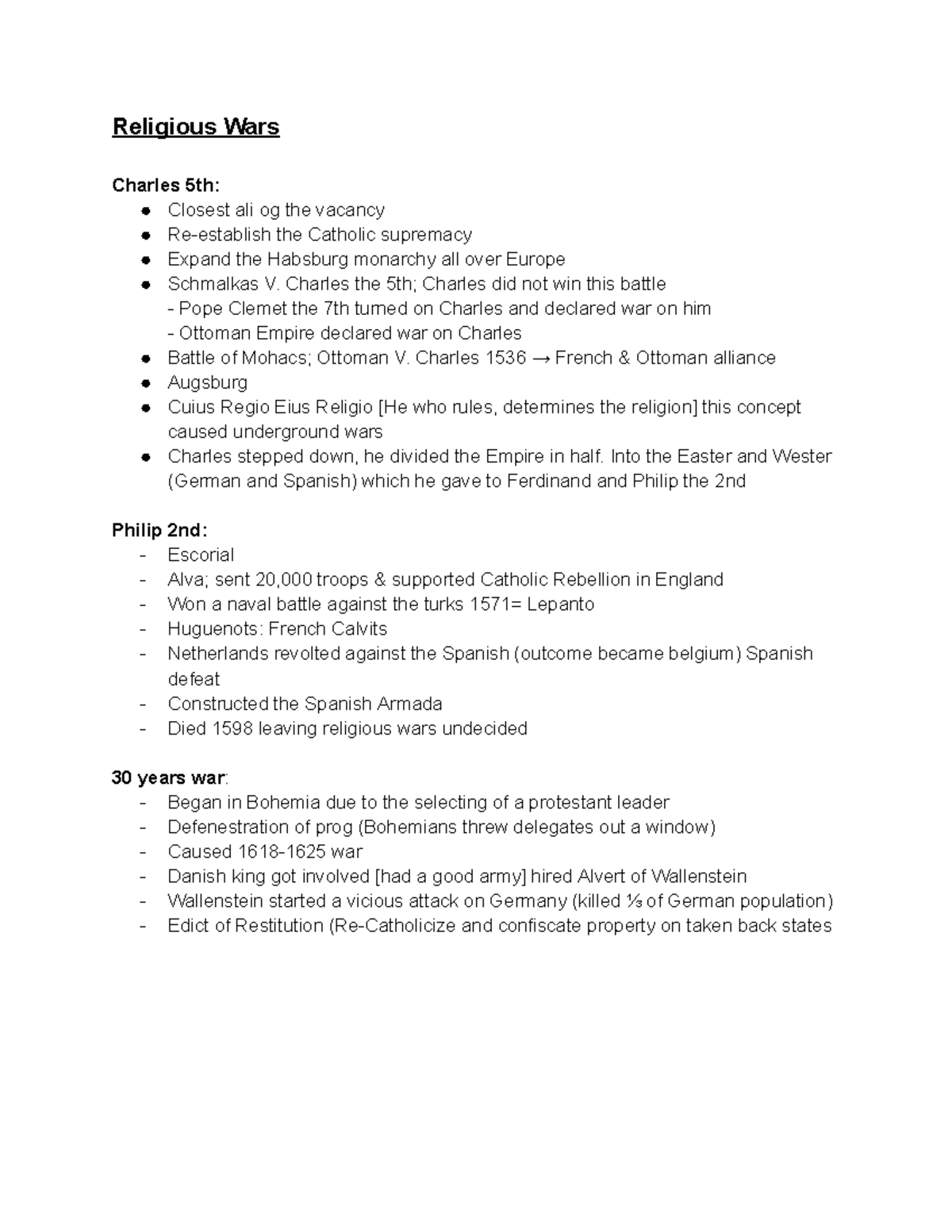 Western Civilization II Notes: Religious Wars - Religious Wars Charles ...