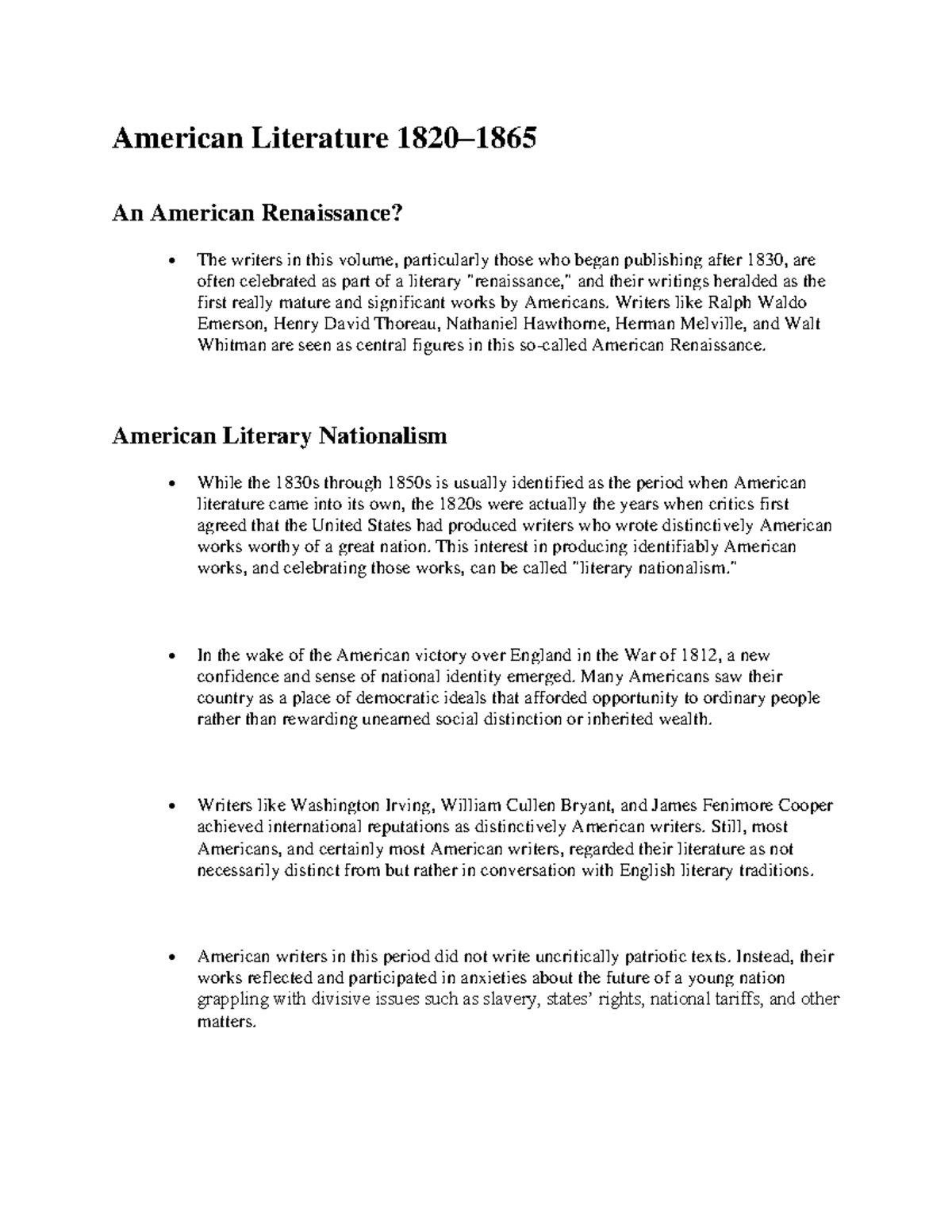 Overview American Literature 1820 1865 - American Literature 1820– 1865 ...