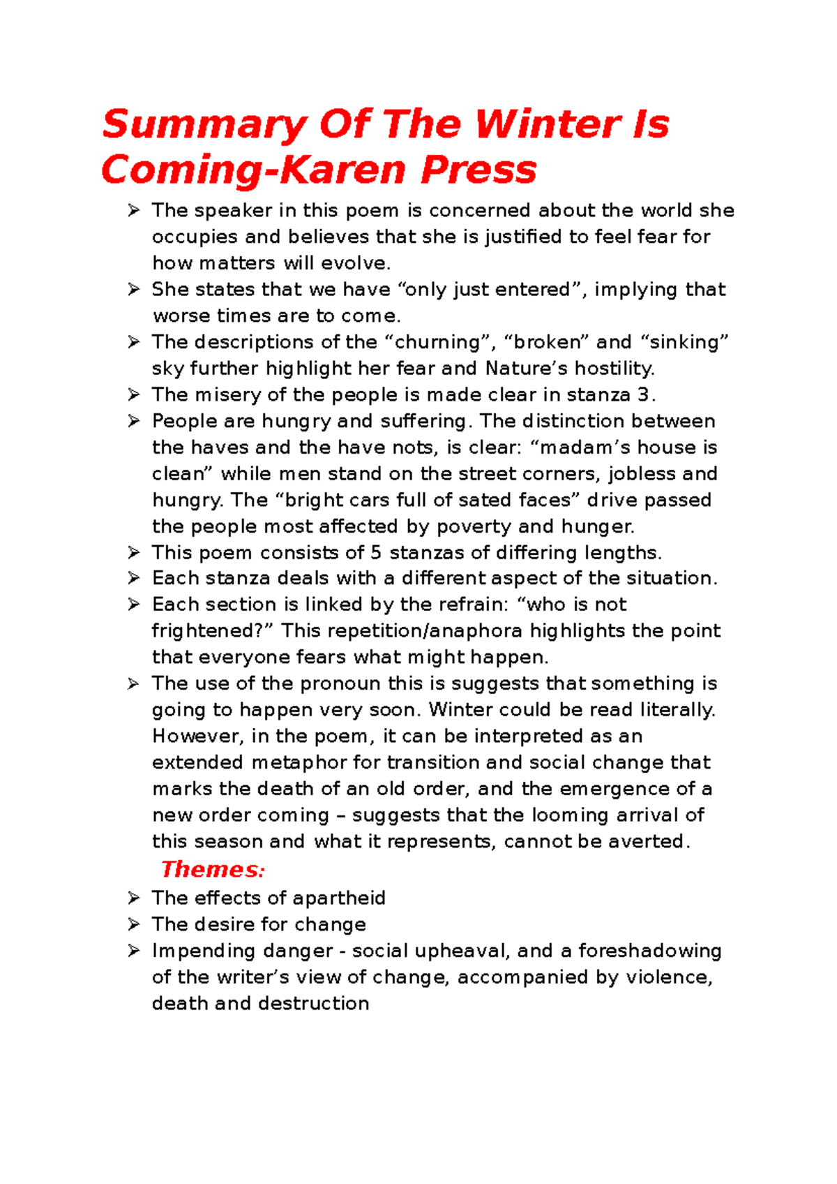 Summary Of The Winter Is Coming - Summary Of The Winter Is Coming-Karen ...