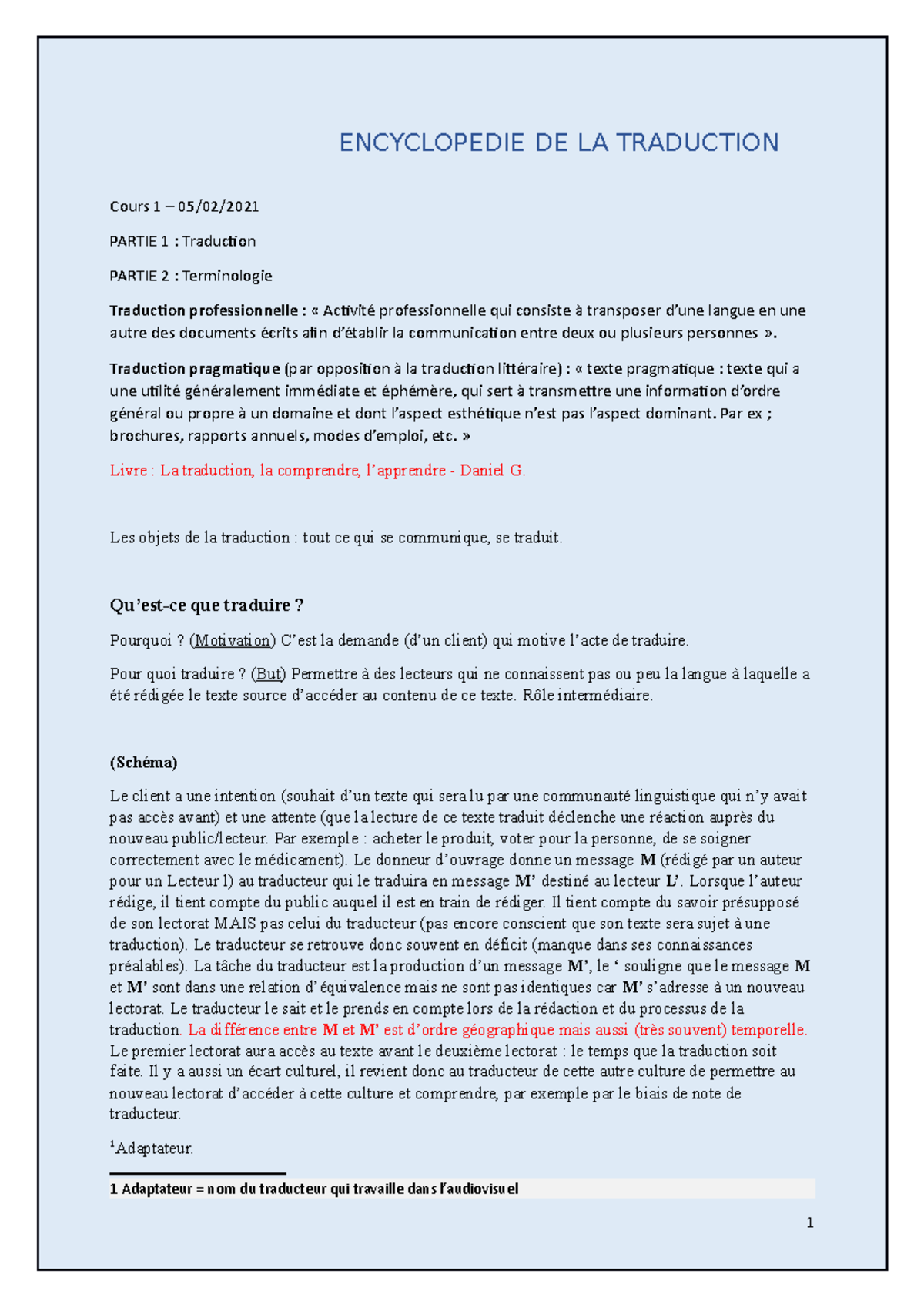 Encyclopedie DE LA Traduction - ENCYCLOPEDIE DE LA TRADUCTION Cours 1 ...