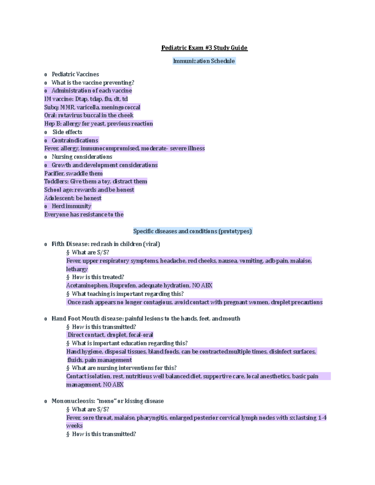 Pediatric Exam #3 Study Guide - Pediatric Exam #3 Study Guide ...