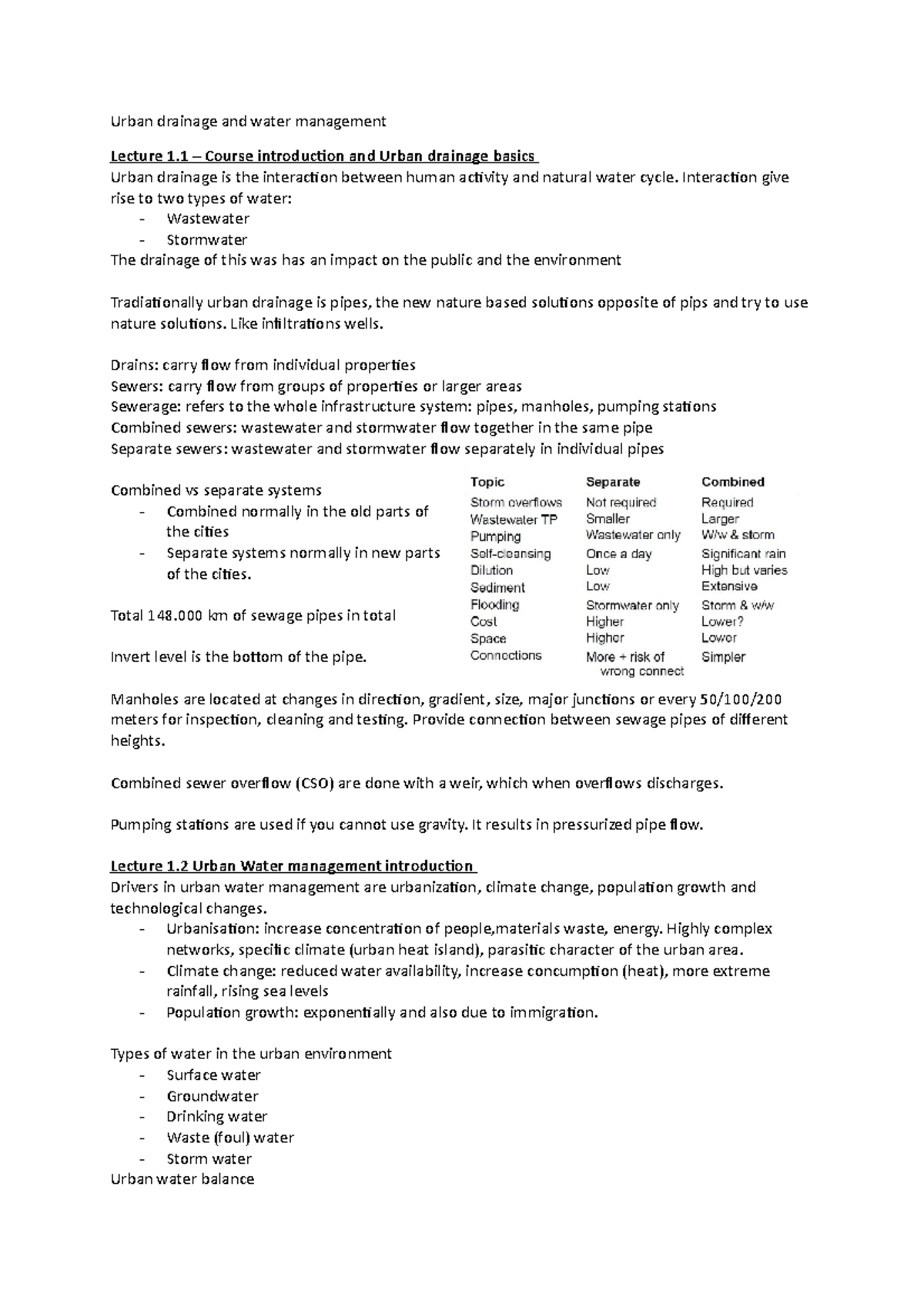 Urban Drainage lecture 1 notes - Urban drainage and water management ...