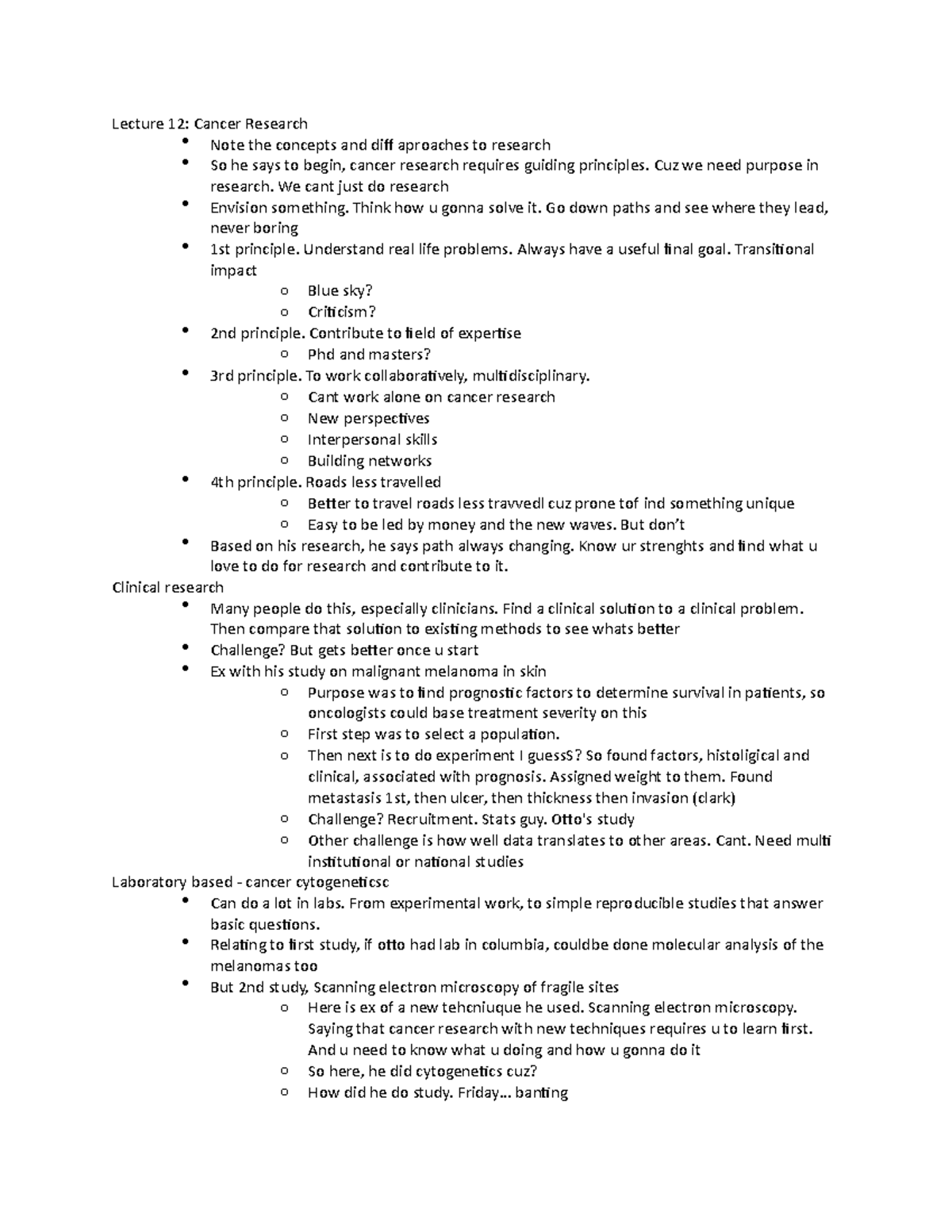 Lecture 12 Notes - Lecture 12: Cancer Research Note the concepts and ...