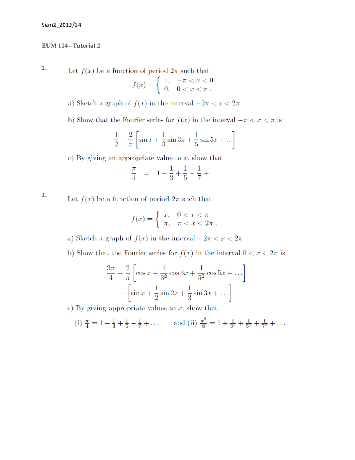2 Tutorial-2 - Tutorial 2 - Advanced Engineering Calculus - Sem2_2013 ...