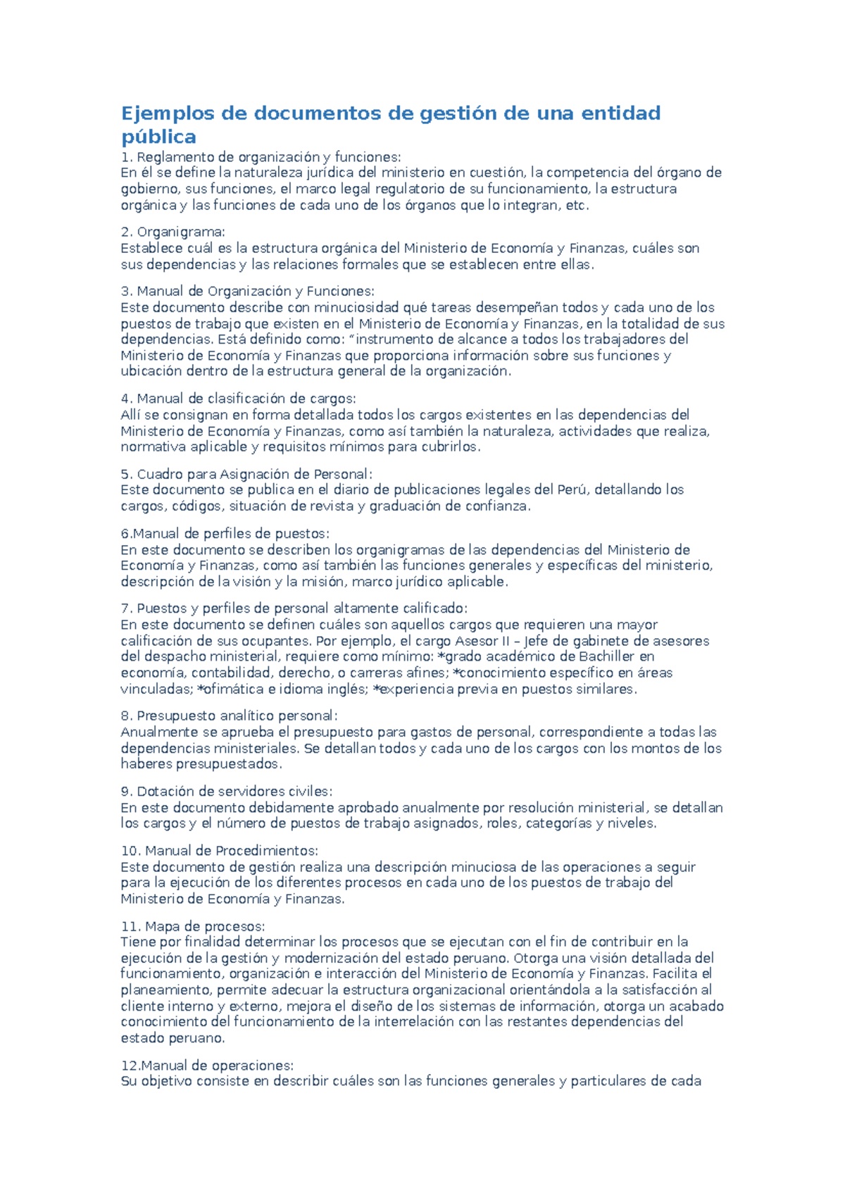 Documento de gestion - Ejemplos de documentos de gestión de una entidad pública 1. Reglamento de ...