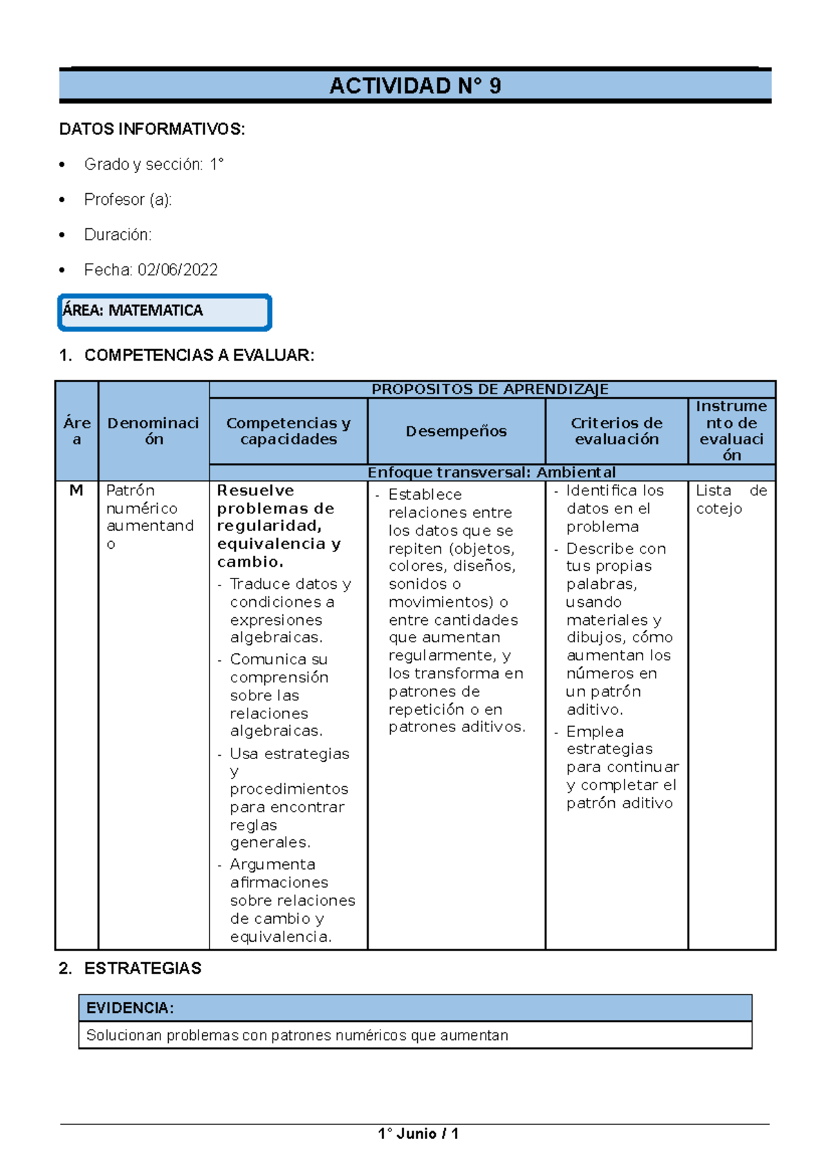 1° Grado - Actividad DEL DIA 02 DE Junio - ACTIVIDAD N° 9 DATOS ...