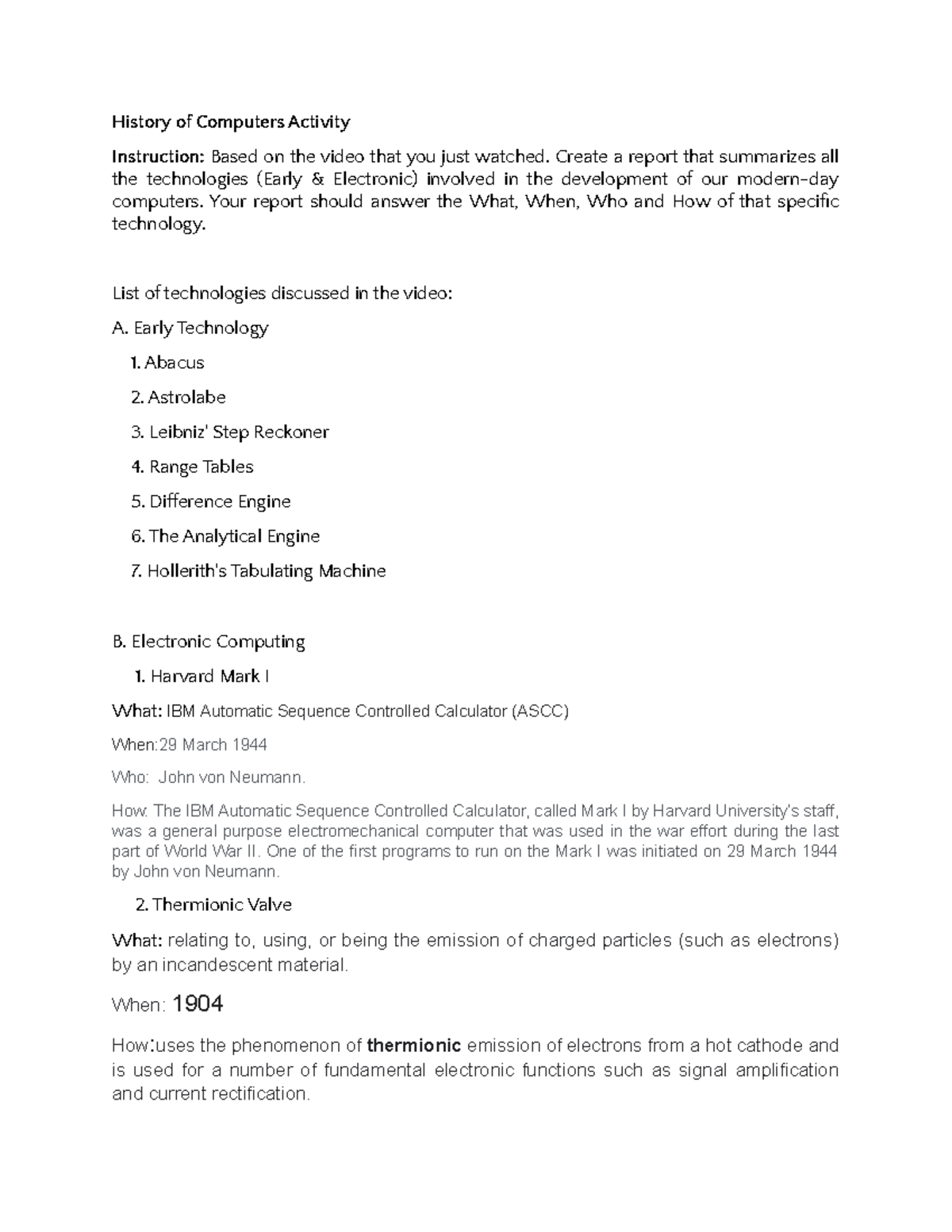 History of Computers Activity - History of Computers Activity ...