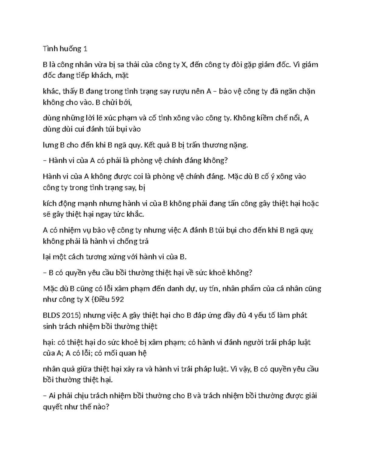 Tình huống ds 2 - bmnbm - Tình huống 1 B là công nhân vừa bị sa thải ...