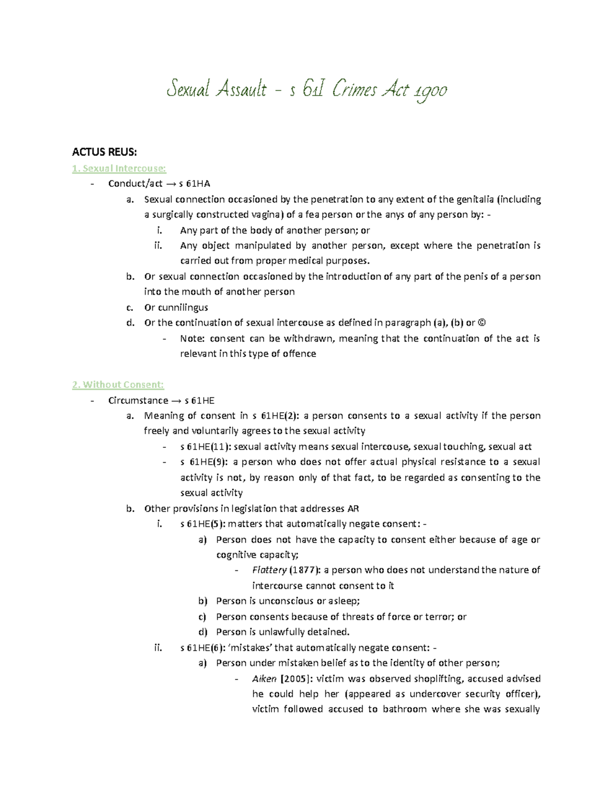 LLB1130 - Sexual Assault Problem Question Steps - Sexual Assault - s ...