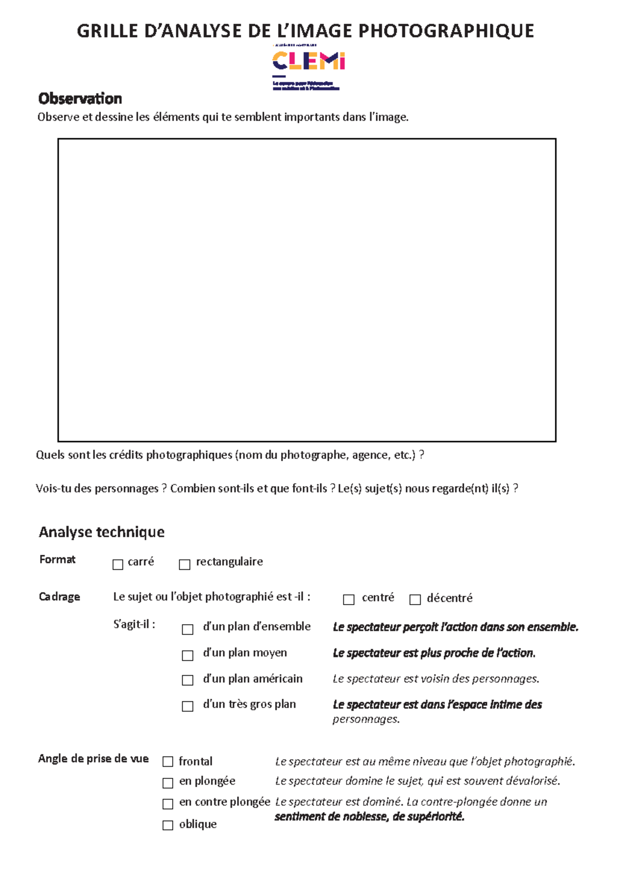 Grille-analyse-image - GRILLE D’ANALYSE DE L’IMAGE PHOTOGRAPHIQUE ...