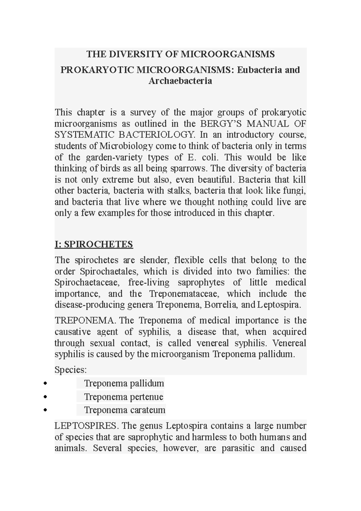 THE Diversity OF Microorganisms and other - THE DIVERSITY OF ...