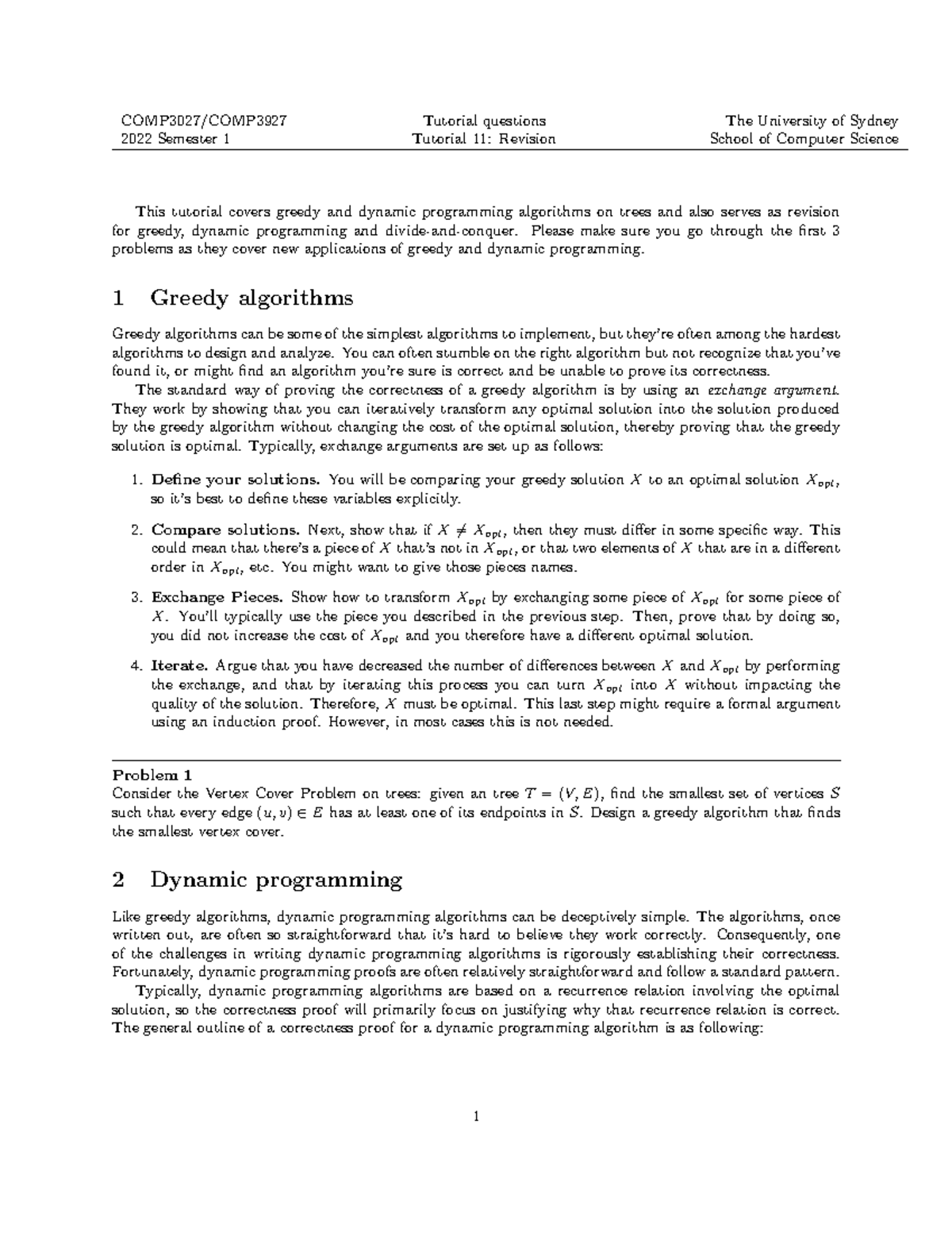 Extra Tutorial - Revisions I - COMP3027/COMP3927 Tutorial questions The University of Sydney ...