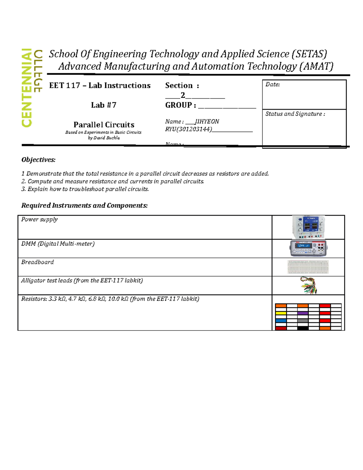 EET-117-Lab 7- Parallel Circuit W22 - School Of Engineering Technology ...