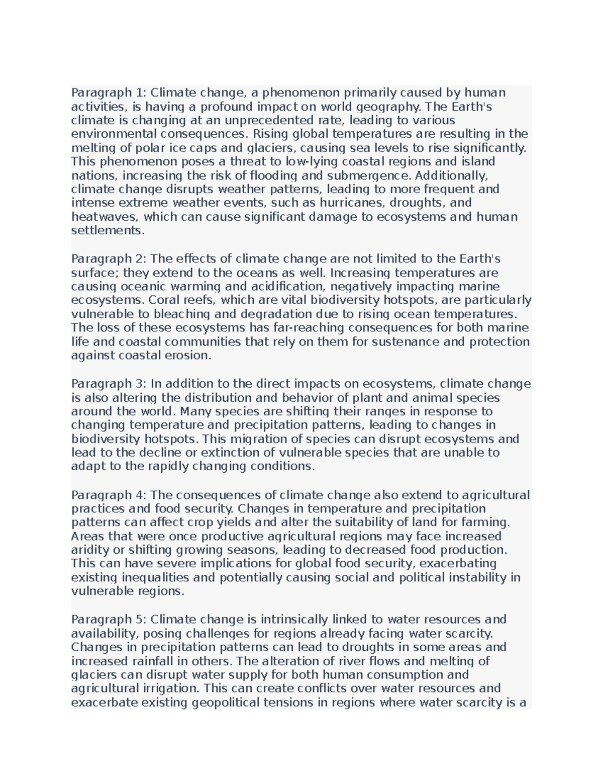 World Geography - Paragraph 1: Climate change, a phenomenon primarily ...