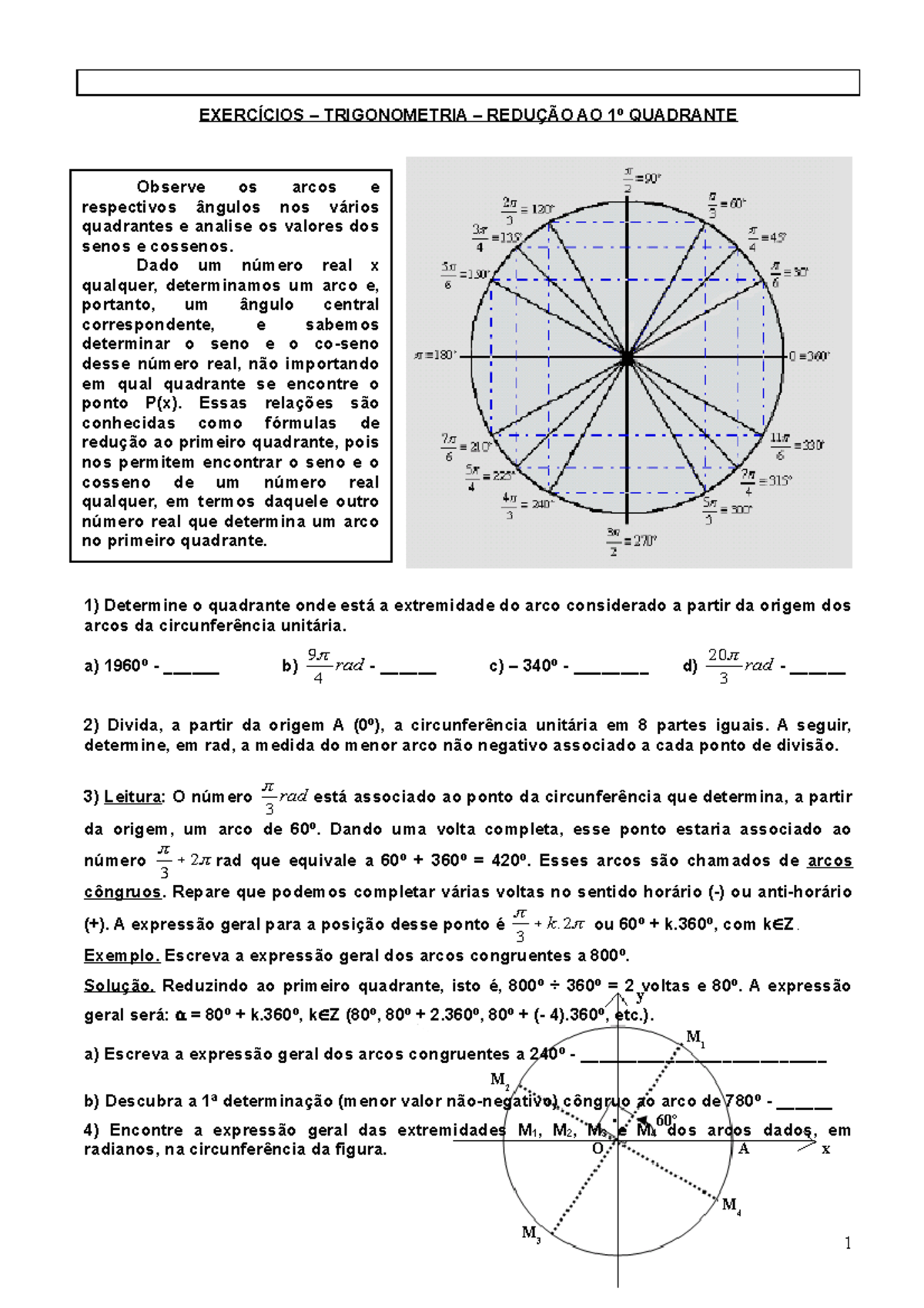 Redução ao Primeiro Quadrante - Parte 2 - M 1 M 3 M 2 M 4 A x y 60º O ...