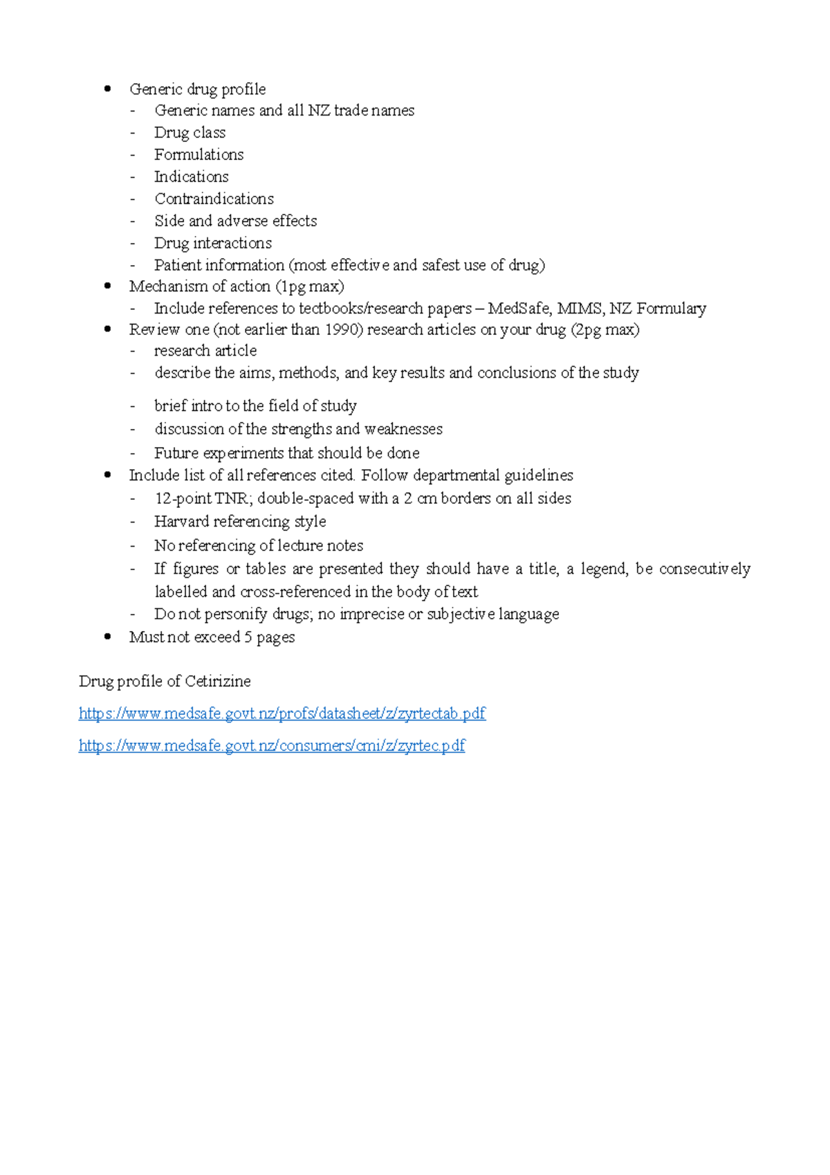 Generic drug profile - Follow departmental guidelines - 12-point TNR ...