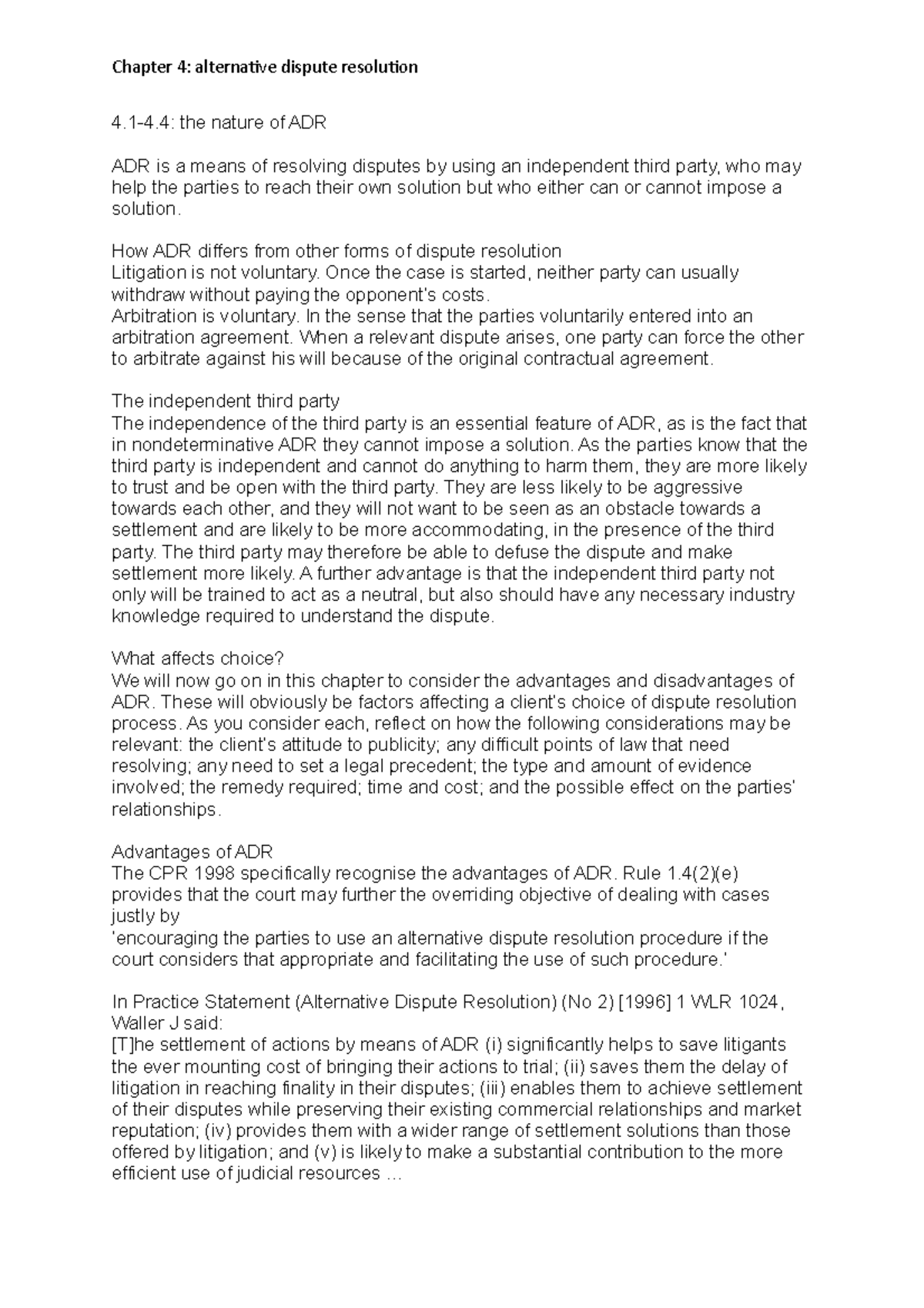 Chapter 4- alternative dispute resolution - 4.1-4: the nature of ADR ...