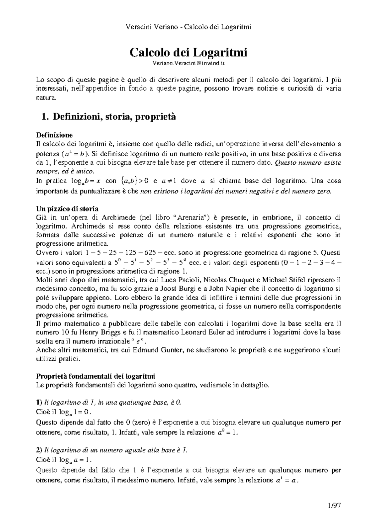 Calcolo dei logaritmi - I più interessati, nell’appendice in fondo a ...