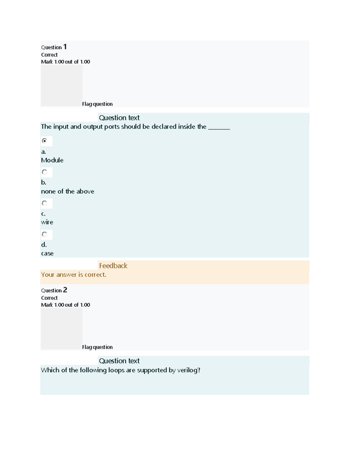 HDL Final LAB EXAM - Sorry Not all suppose to be perfect - Question 1 Correct Mark 1 out of 1 ...