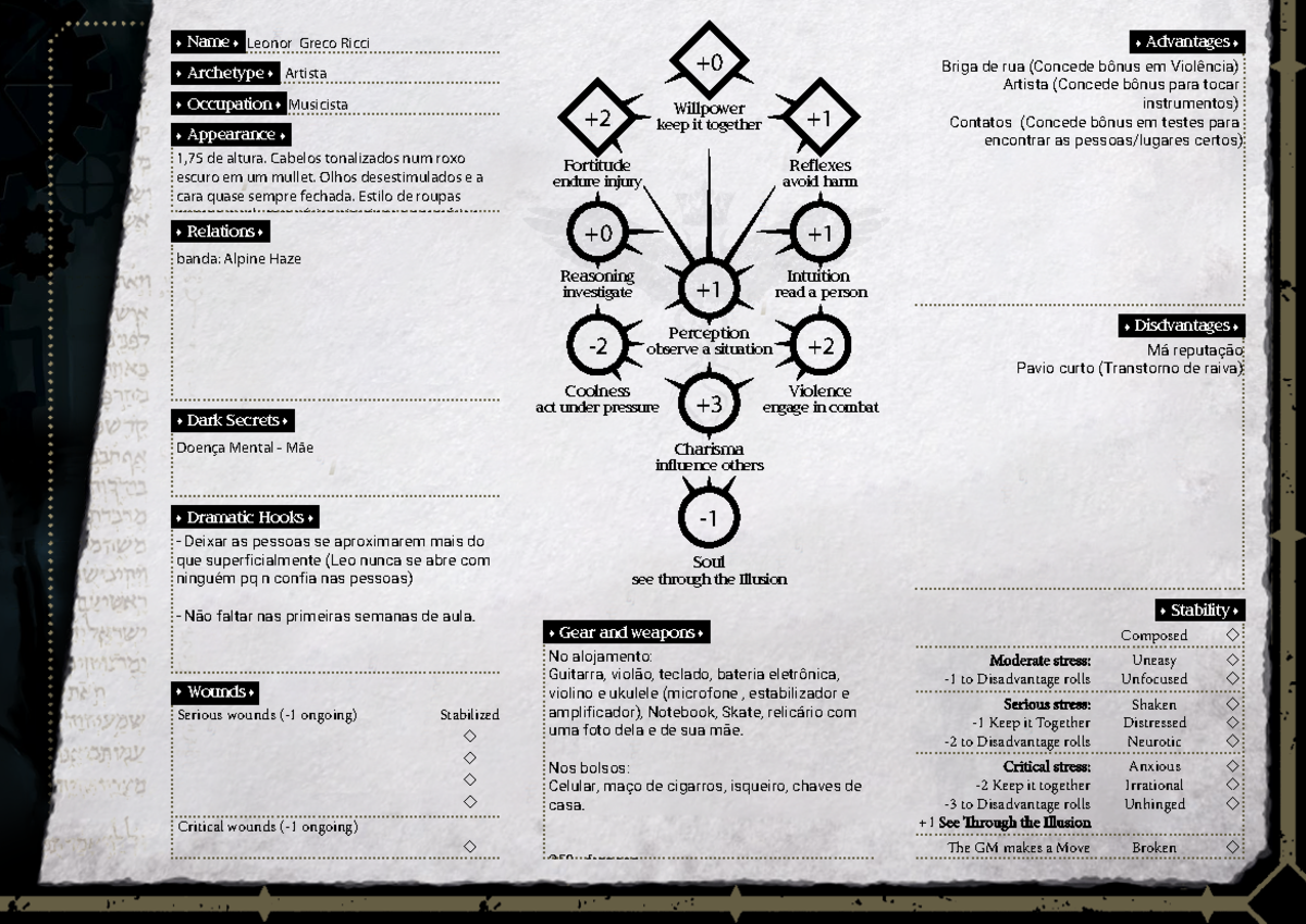 KULT Divinity Lost Char Sheet Filliable - s Name s s Archetype s s Occupation s s Appearance s ...