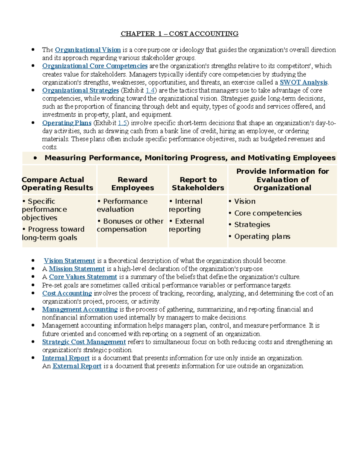 Chapter 1 Notes - Intro to management accounting - CHAPTER 1 COST ...