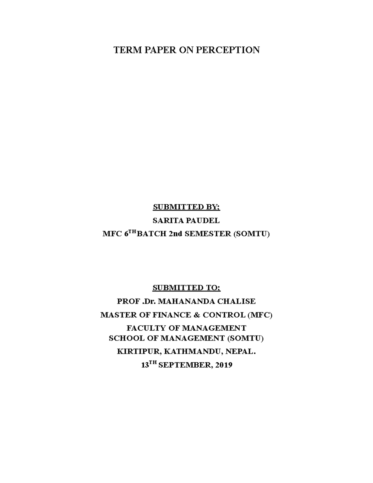 Term paper perception - Summary Master For Finance And Control - TERM ...