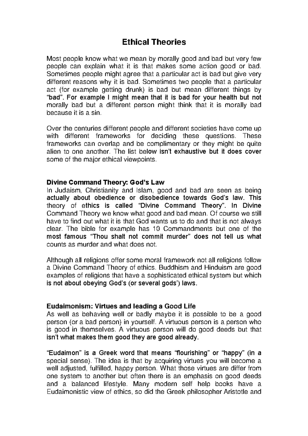 Ethical Theories Ethical Theories Most People Know What We Mean By