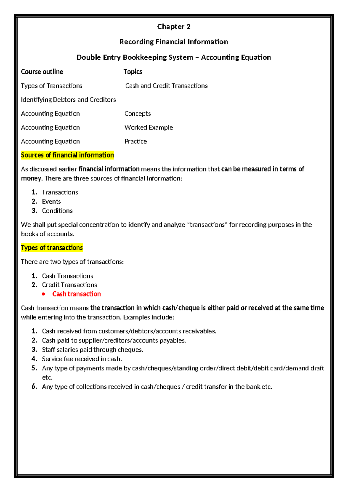 Chapter 2 mgt101 - new handouts - Chapter 2 Recording Financial ...