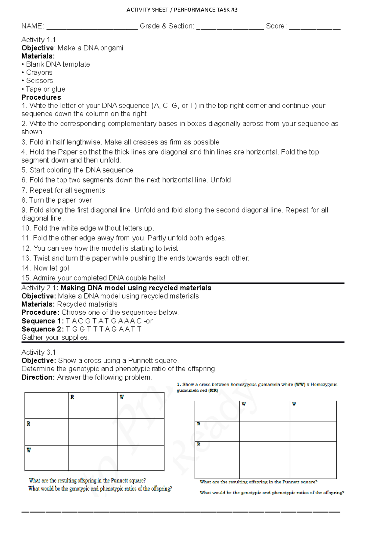 M3, ACT Performance TASK - ACTIVITY SHEET / PERFORMANCE TASK # NAME
