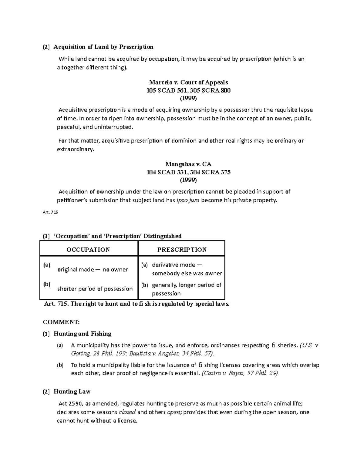 Property law m194 - (2) Acquisition of Land by Prescription While land ...