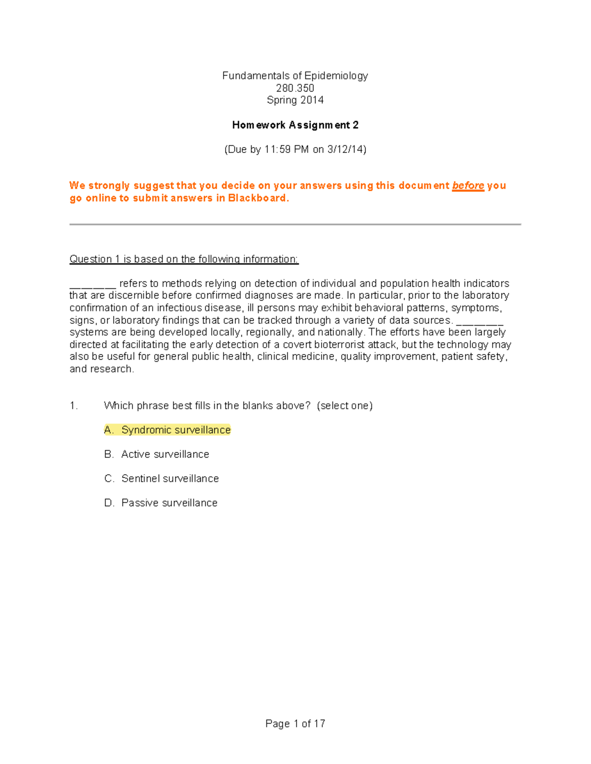 HW 2 - Homework assignment 2 - Fundamentals of Epidemiology 280. Spring ...