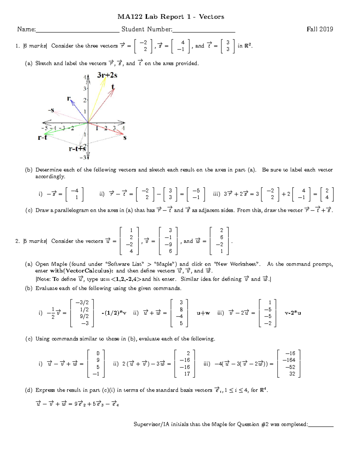 Assignment Lab 1Soln - MA122 Lab Report 1 - Vectors Name: Student ...